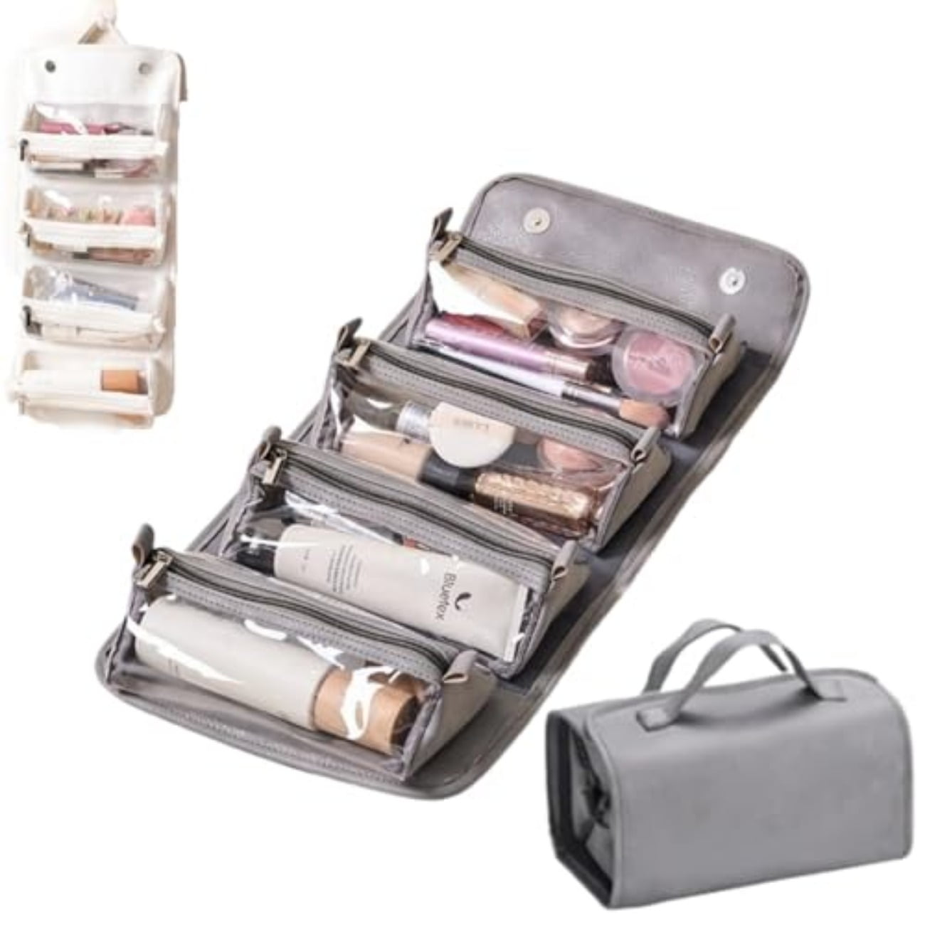 Tingzi Leather Waterproof Cosmetic Bag Detachable 4 in 1, Travel Multi ...