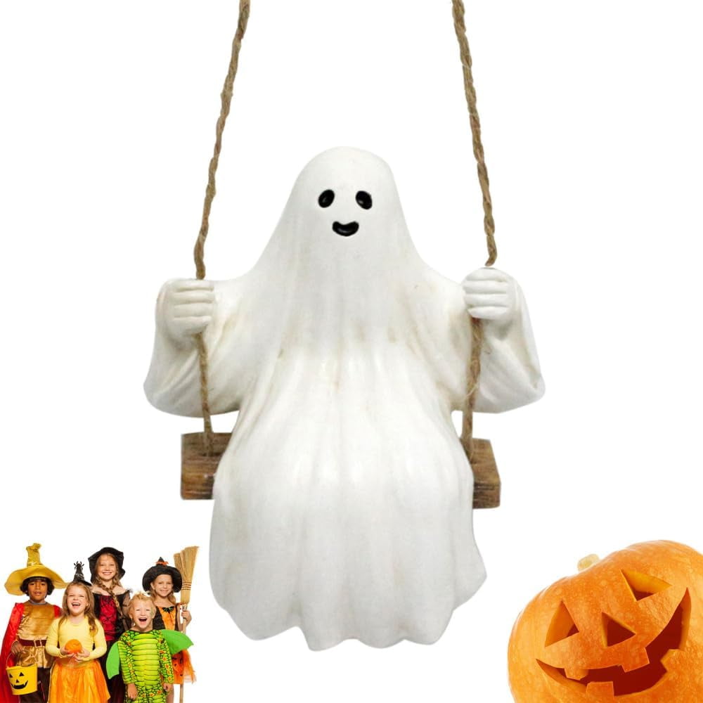 Tingzi Resin Swing White Ghost Statue,Cute Ghost Sculpture Collectible ...