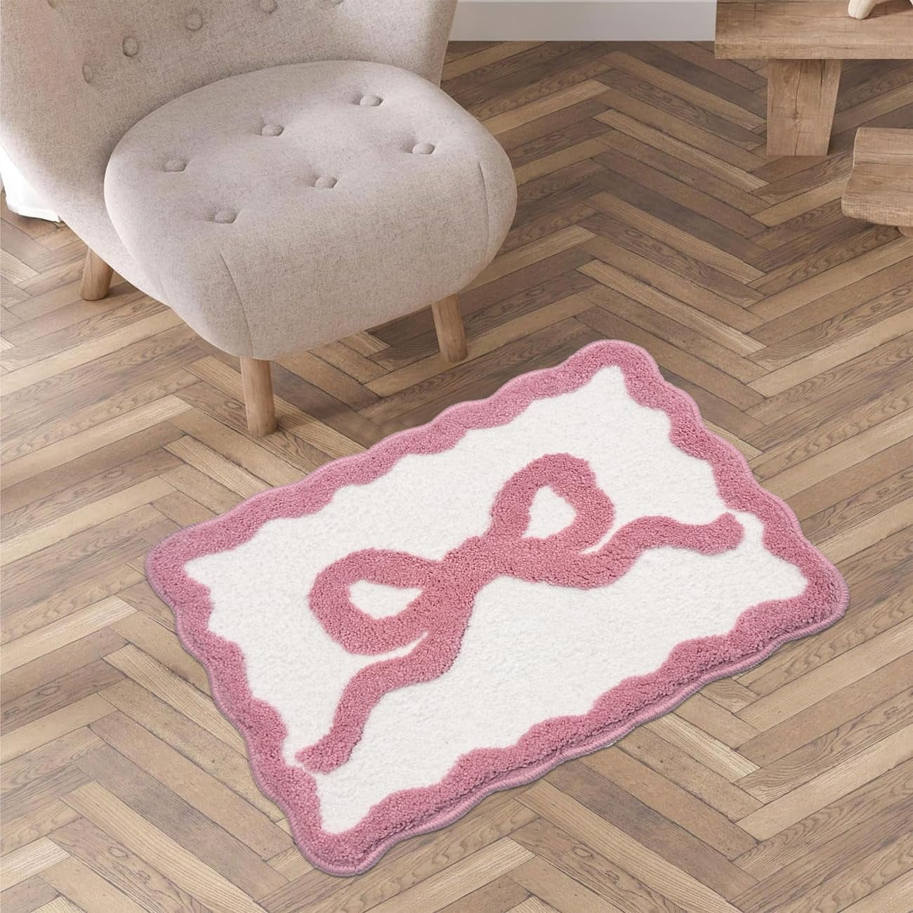 Tingzi Scalloped Bow Rug - Pink Bathroom Rugs Coquette Bow Room Decor ...