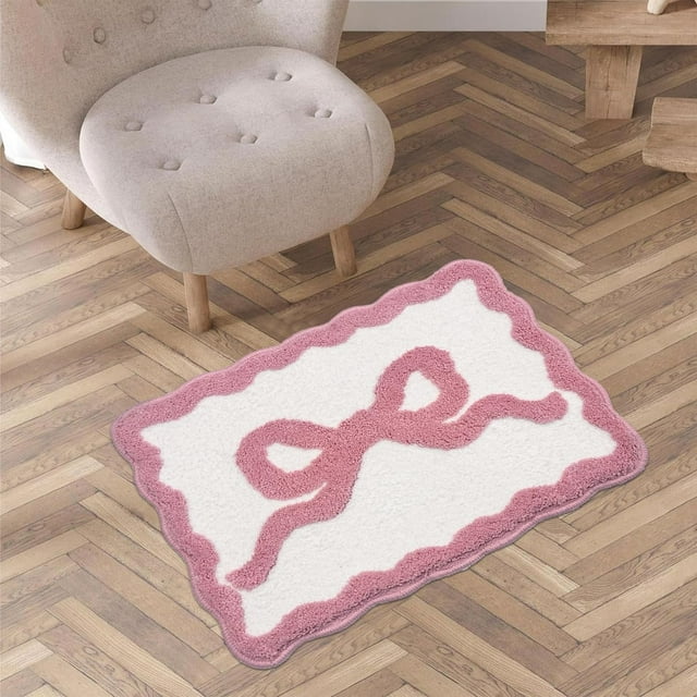 Tingzi Scalloped Bow Rug - Pink Bathroom Rugs Coquette Bow Room Decor ...