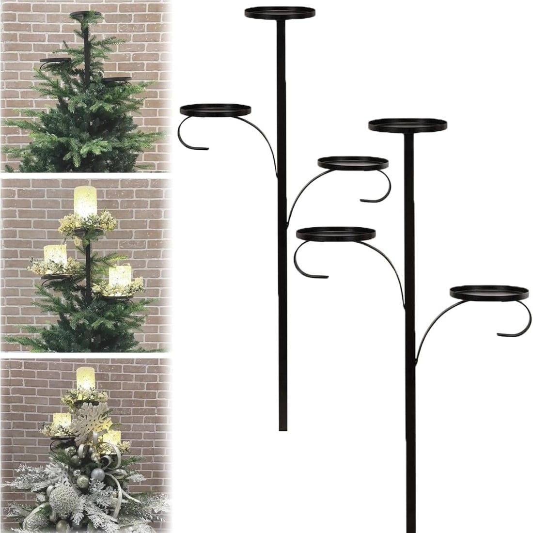 Tingzi Shelf for Christmas Tree, Black Triple Tree Topper, Candle ...