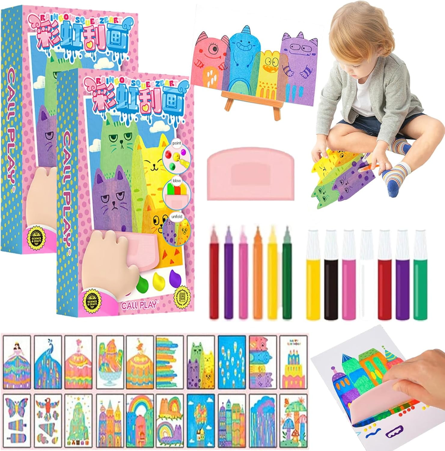 Tingzi Squeegee Art Kids Paint Kit, 20PCS DIY Rainbow Scratch Art, DIY ...