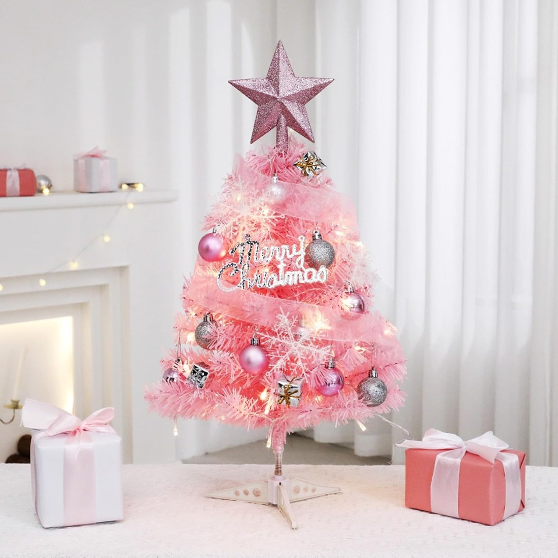 Tingzi Tabletop Christmas Tree with Lights 45cm/60cm Artificial Small ...