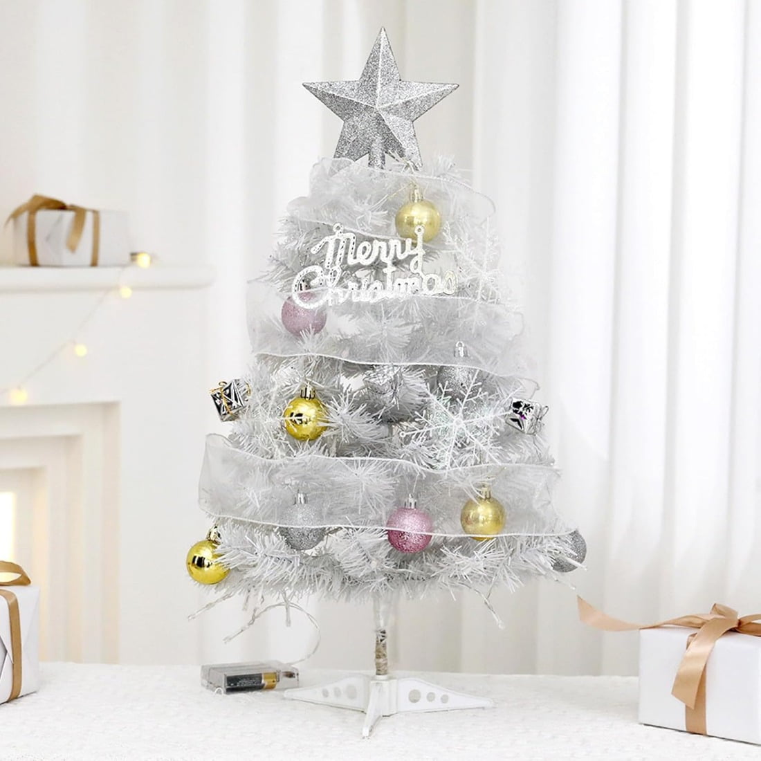 Tingzi Tabletop Christmas Tree with Lights 45cm/60cm Artificial Small Christmas Pine Tree with ...