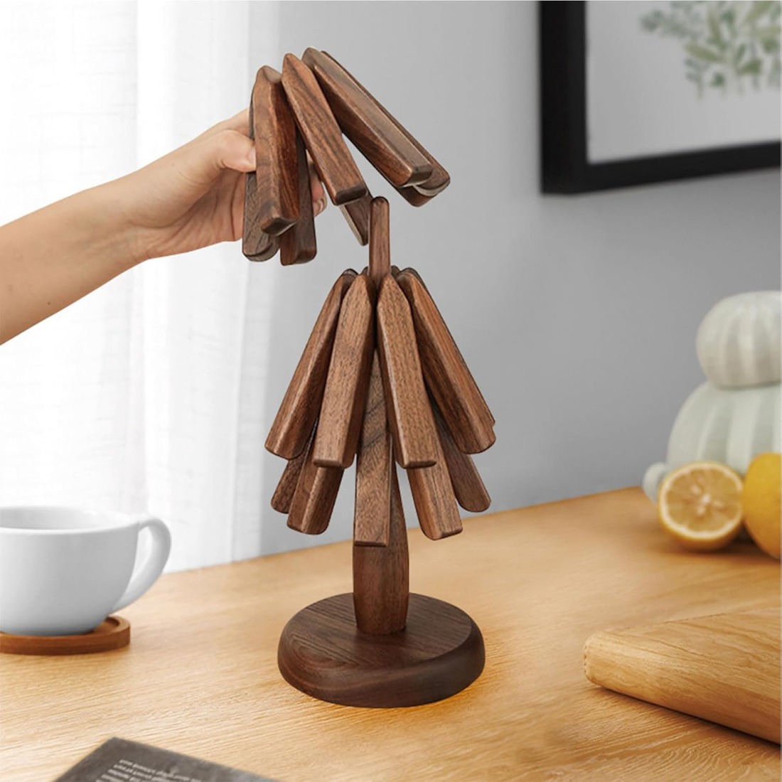 Tingzi Tree Coaster, Wooden Tree Coasters - 100% Black Walnut Wood ...