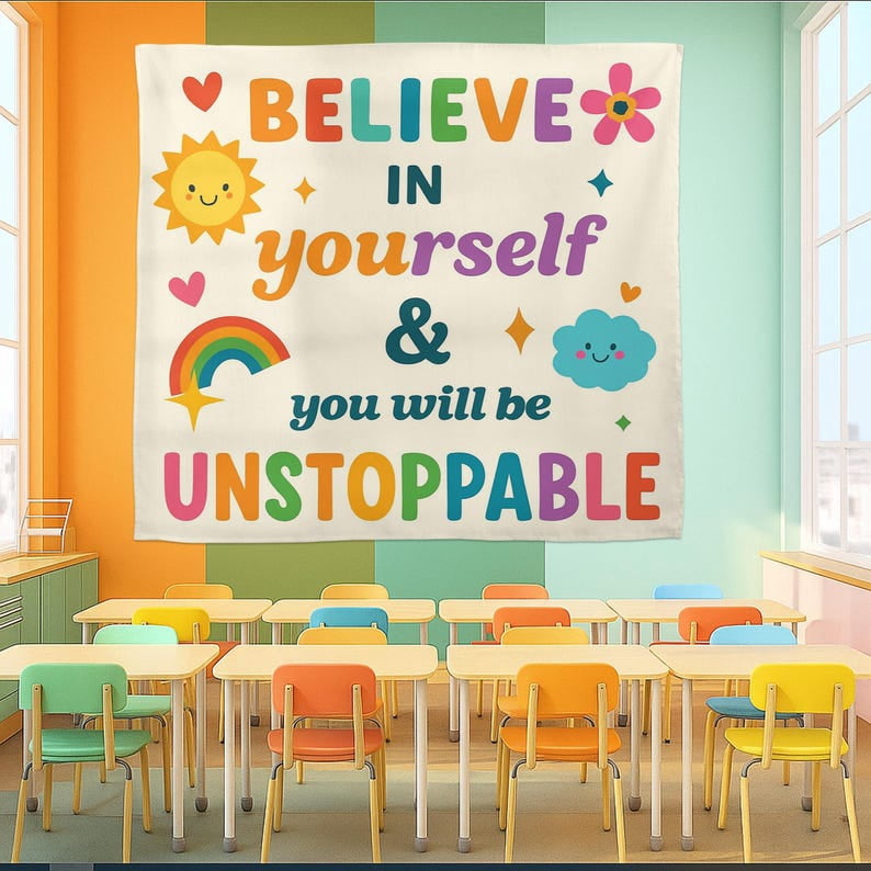 TiniDecor Believe in Yourself Tapestry, 51"x60" Rainbow Motivational ...