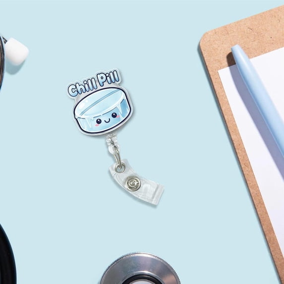 TiniDecor Chill Pill Nurse Badge Reel, Blue Retractable ID Holder, Cute ...