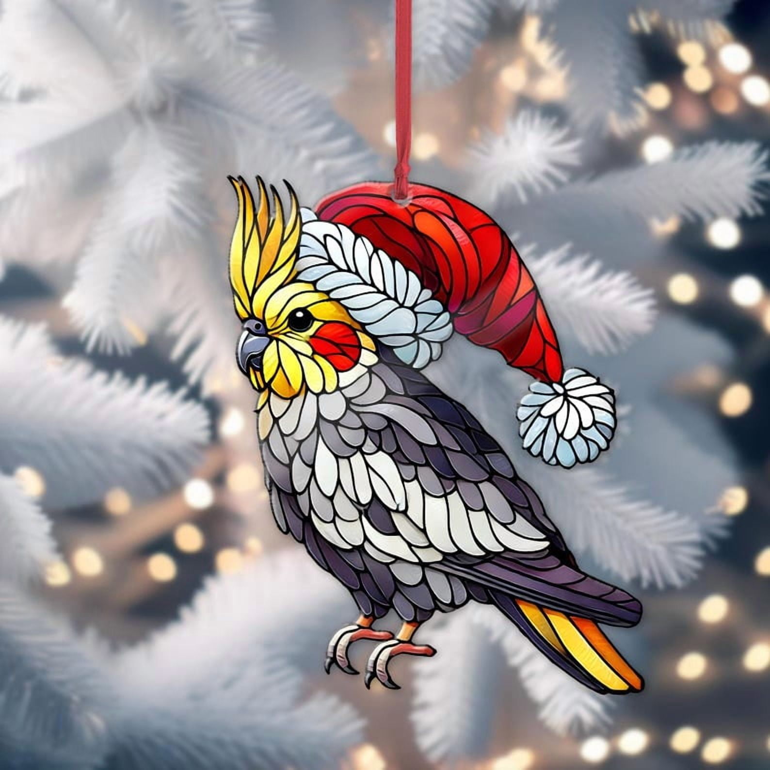 TiniDecor Cockatiel Santa Ornament, Stained Glass Style Acrylic, Funny ...