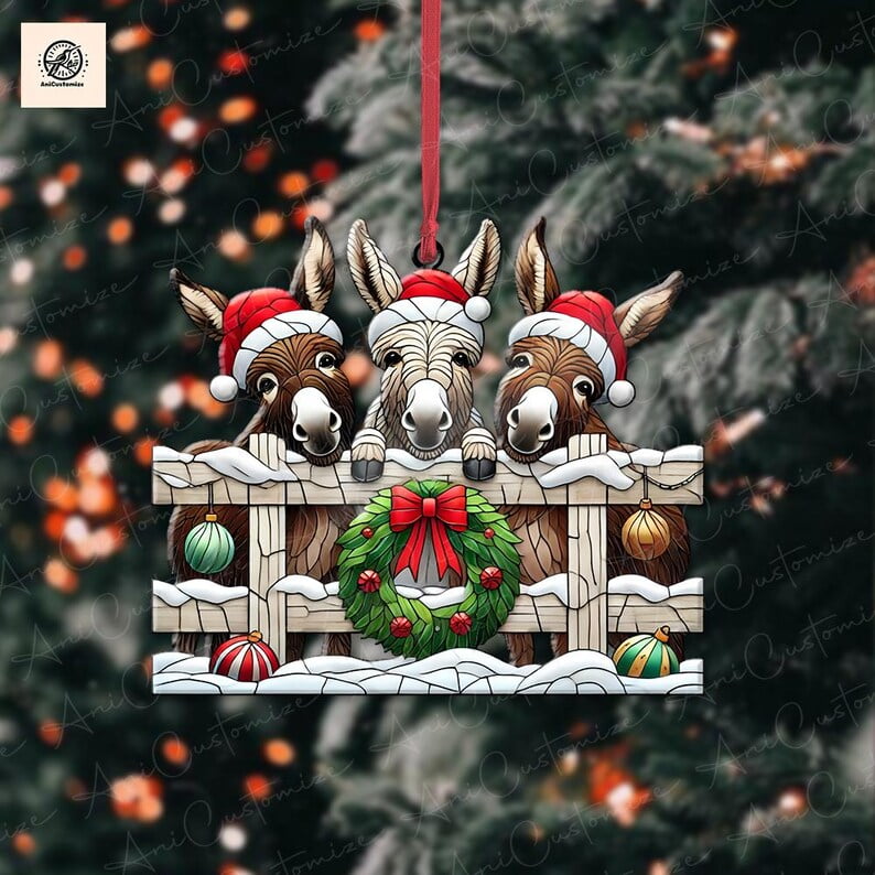 TiniDecor Donkey Trio Christmas Ornament Acrylic Brown Festive Holiday ...