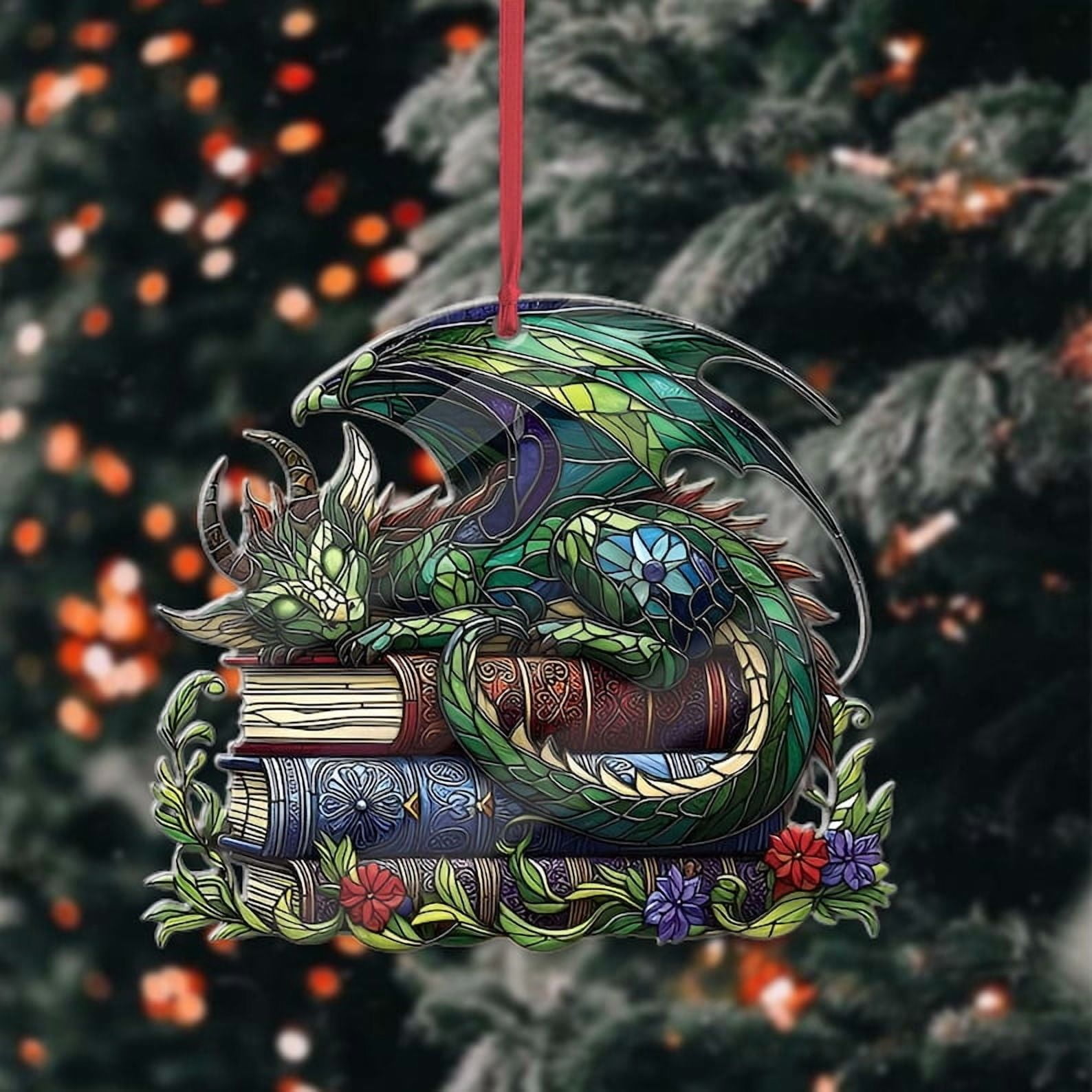 TiniDecor Dragon Book Ornament 2025, Stained Glass Style Acrylic ...