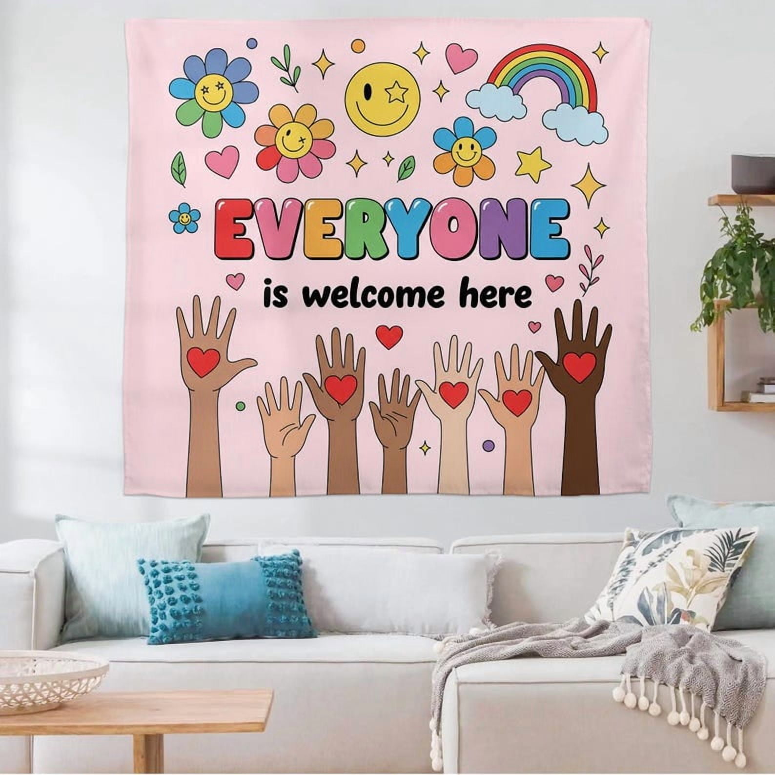 TiniDecor Everyone is Welcome Tapestry, 40"x60" Pink Diversity Wall ...