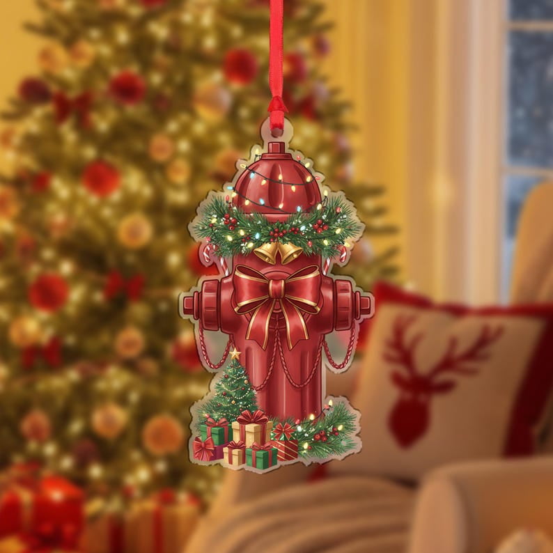 TiniDecor Fire Hydrant Christmas Ornament 2025, Red Acrylic Tree ...