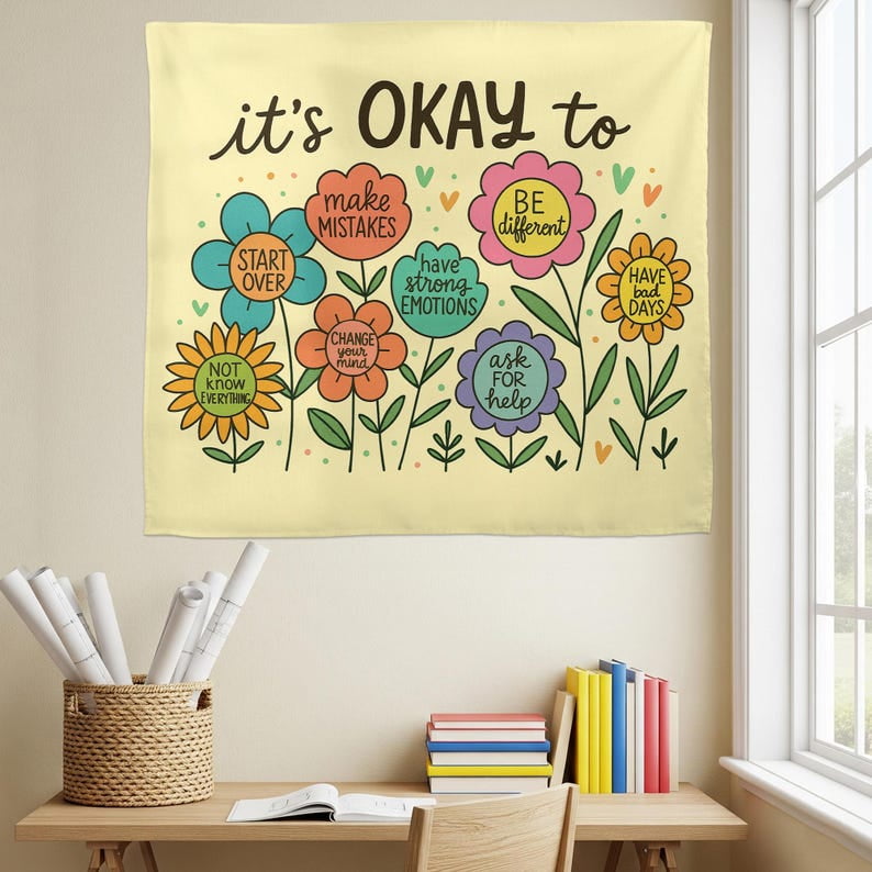 TiniDecor It's Okay To Tapestry, 30"x40" Floral Pastel Wall Hanging ...