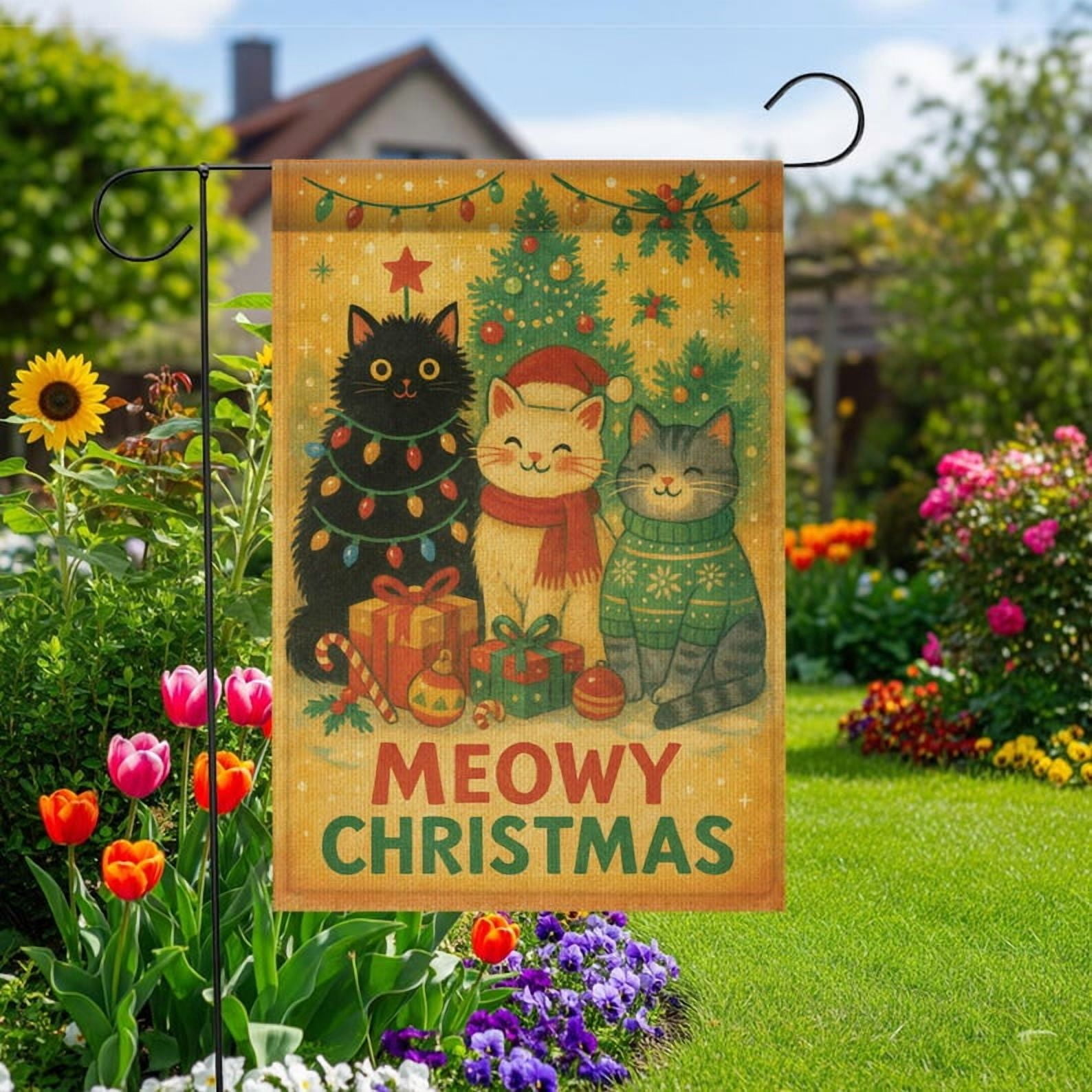 TiniDecor Meowy Christmas Garden Flag – 28”x40” Cute Cat Design ...