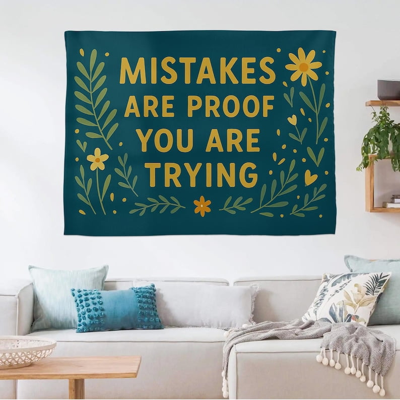 TiniDecor Mistakes Are Proof Tapestry, 51"x60" Teal Floral Wall Hanging ...