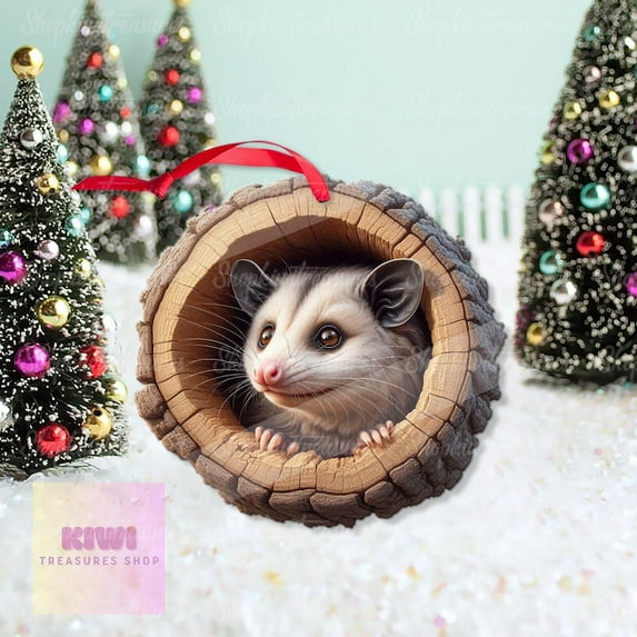 TiniDecor Opossum Log Ornament 2025, Cute Woodland Animal Decor ...