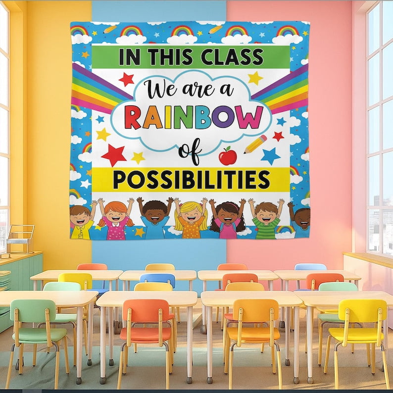 TiniDecor Rainbow of Possibilities Tapestry, 30"x40" Colorful Classroom ...