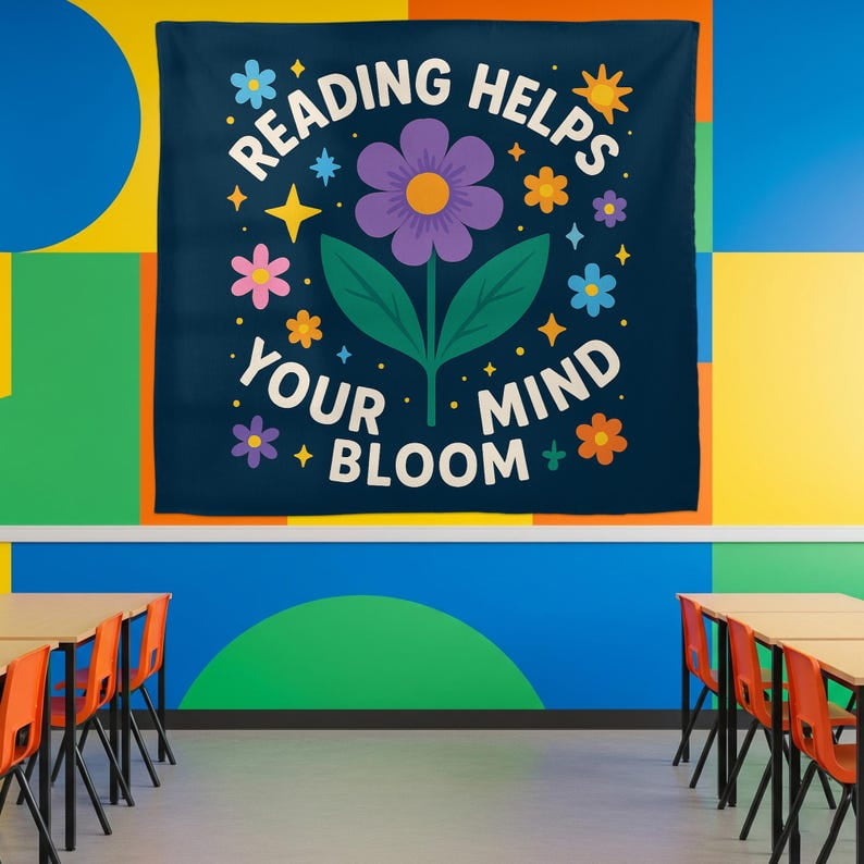 TiniDecor Reading Helps Your Mind Bloom Tapestry, 60"x90" Dark Floral ...
