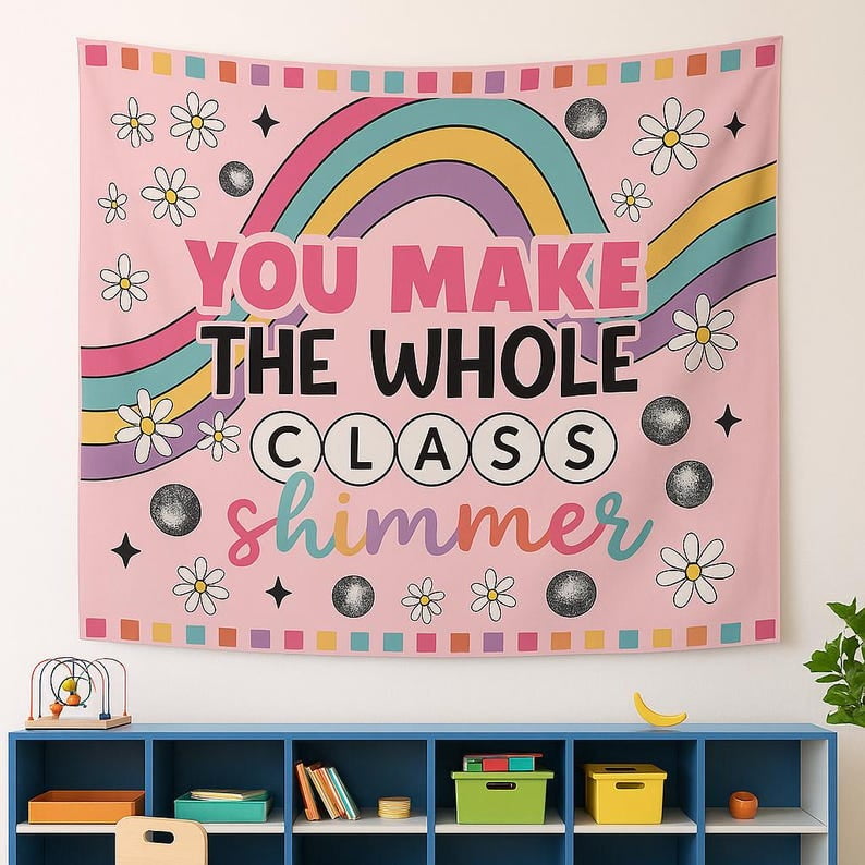 TiniDecor You Make the Whole Class Shimmer Tapestry, 60"x80" Pink ...