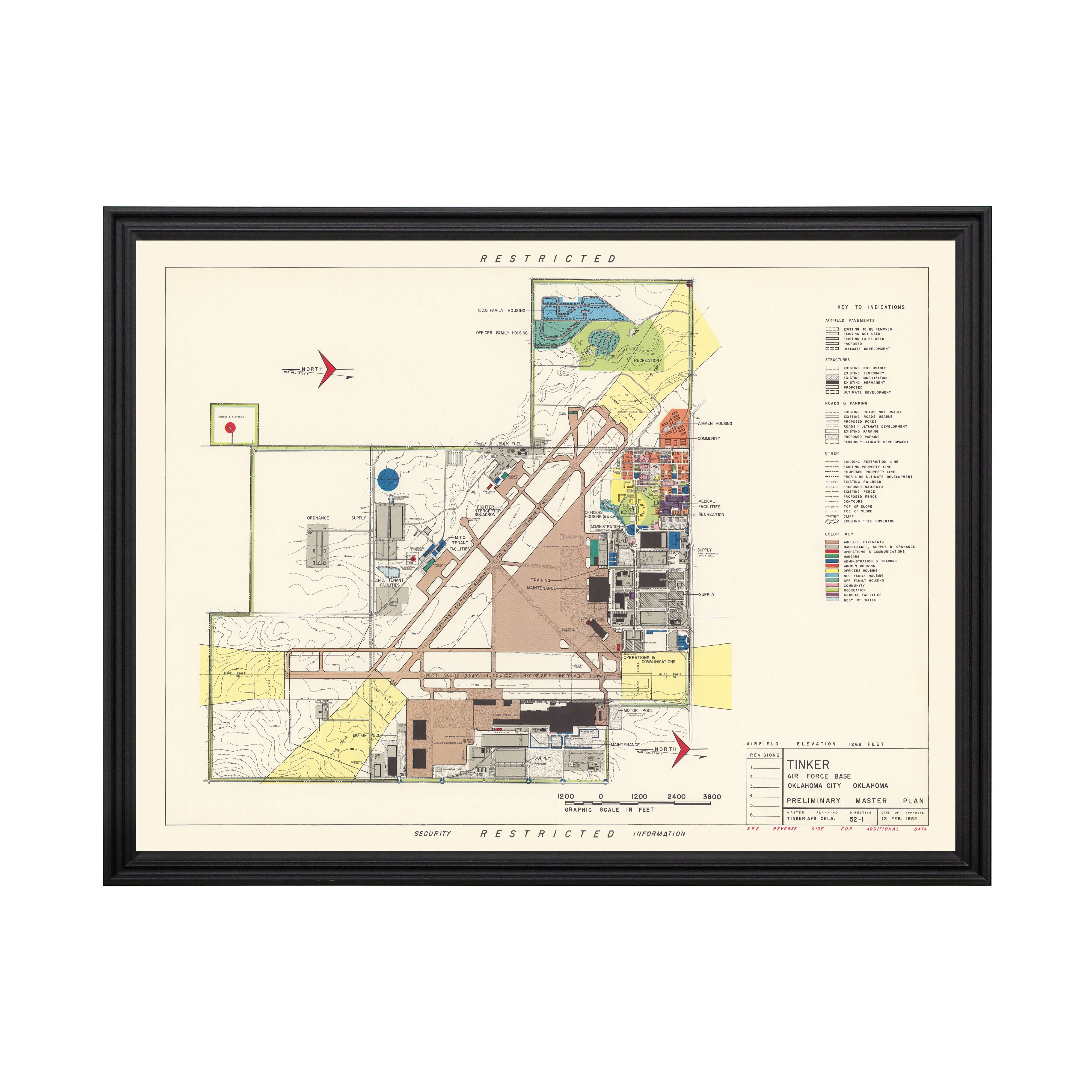 Tinker Air Force Base Art, 1952 Vintage Map of Tinker Air Force Base ...