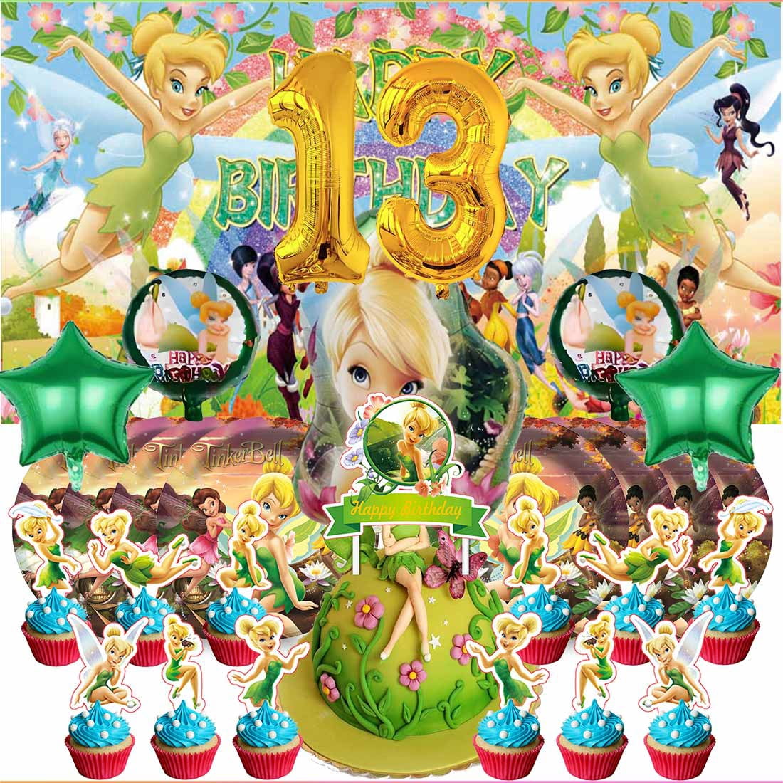 Tinker Bell 13th Tableware Balloons Cake Toppers Backdrop Banner ...