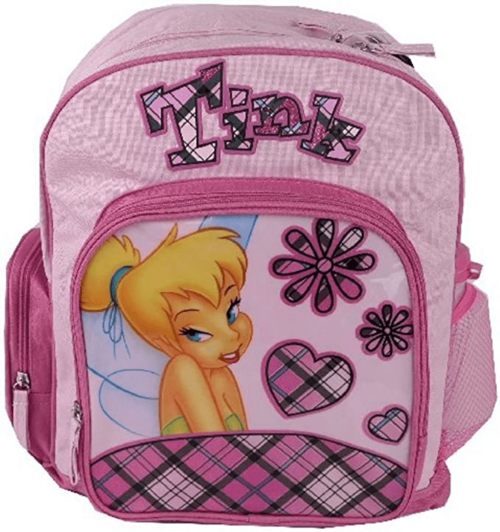 "Tinker Bell Pink Full Size 16"" School Backpack with 3 Zippered ...