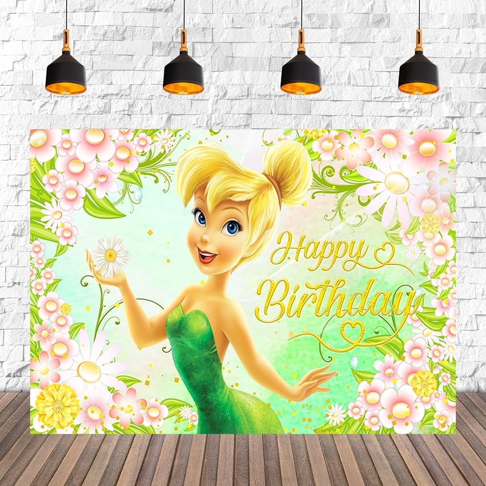 Tinker Bell 5x3ft Fairy Theme Birthday Backdrop Photo Background Kids Birthday Party Cake Table ...