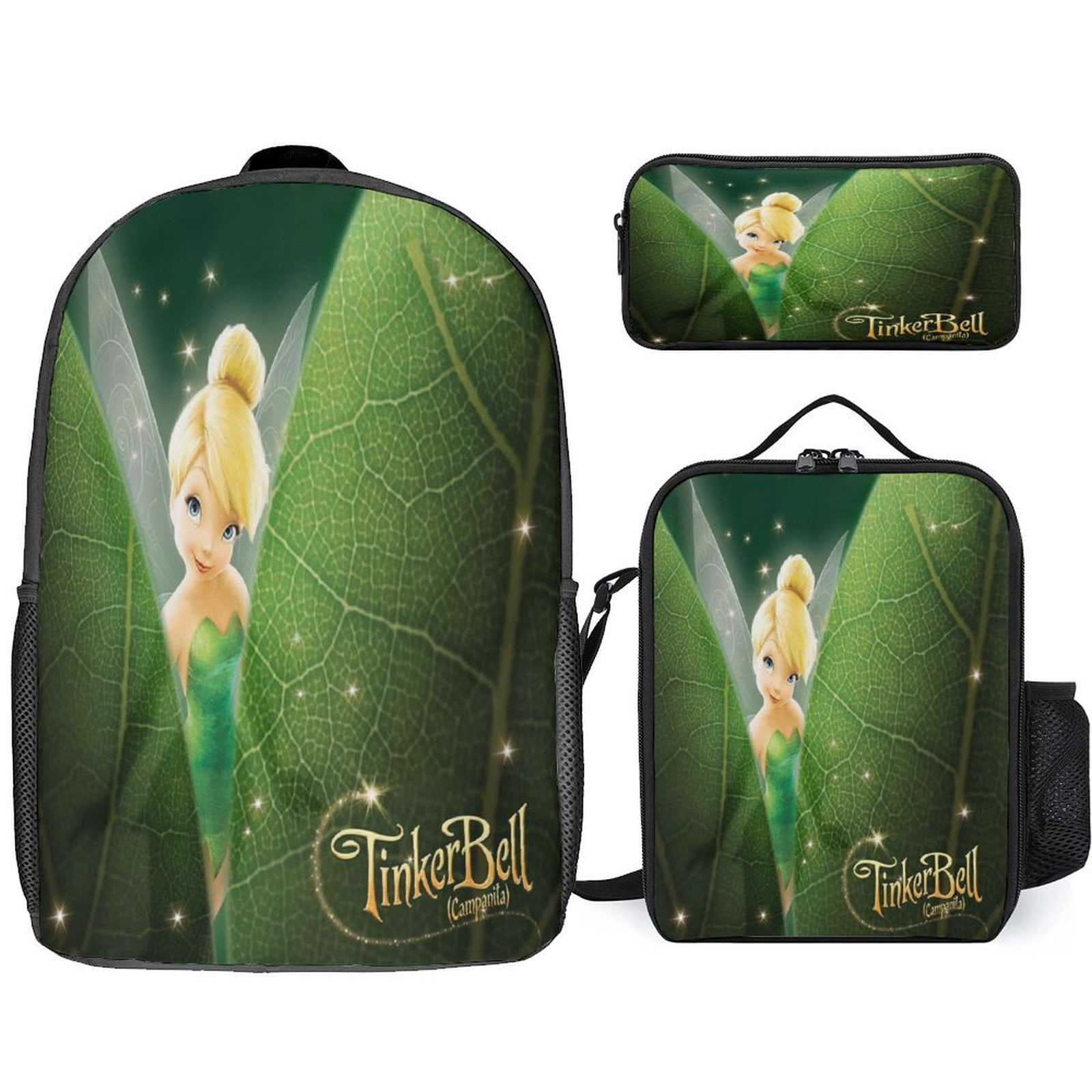 Tinker Bel Backpacks 3 Piece Set Adults Bookbag with Lunch Box Pencil ...