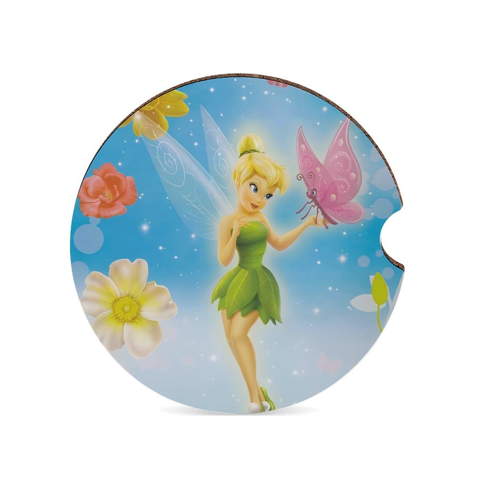 Tinker Bell Cartoon car coaster with finger notches and cork base car ...