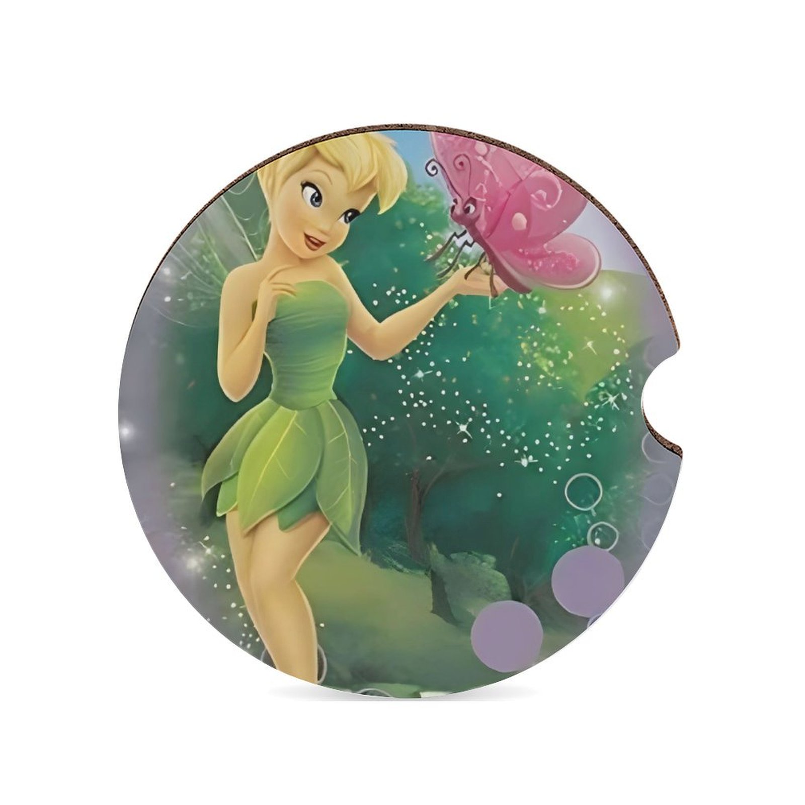 Tinker Bell Cartoon car coaster with finger notches and cork base car ...