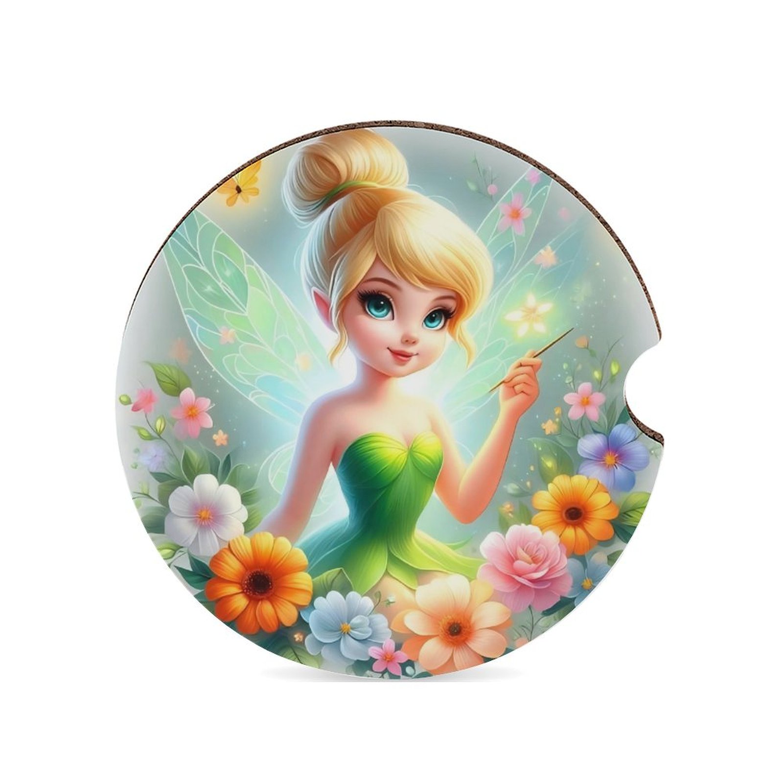 Tinker Bell Cartoon car coaster with finger notches and cork base car ...