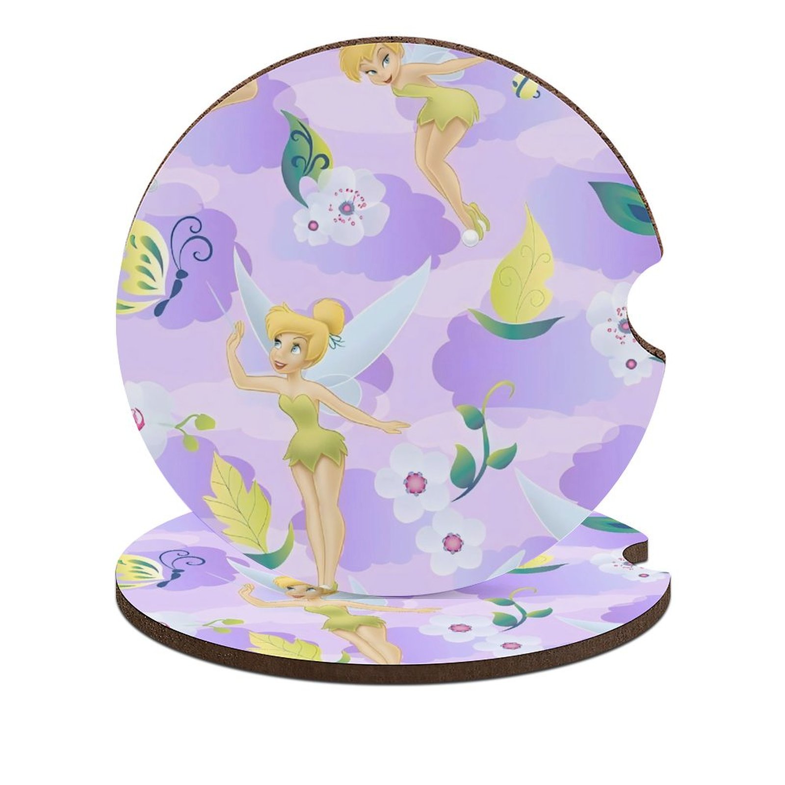 Tinker Bell Cartoon car coaster with finger notches and cork base car ...
