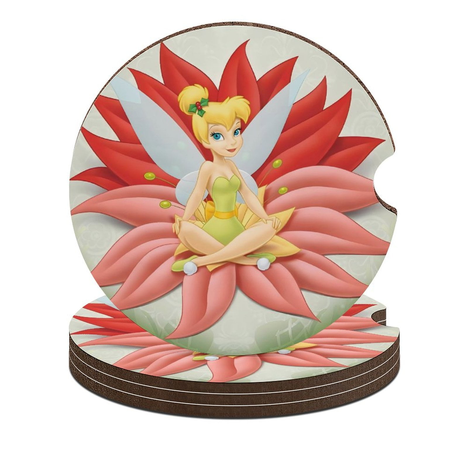 Tinker Bell Cartoon car coaster with finger notches and cork base car ...