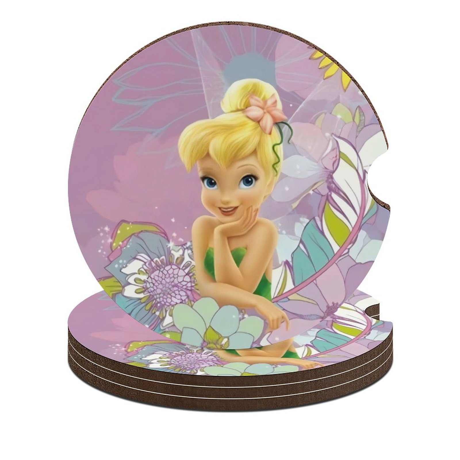 Tinker Bell Cartoon car coaster with finger notches and cork base car ...