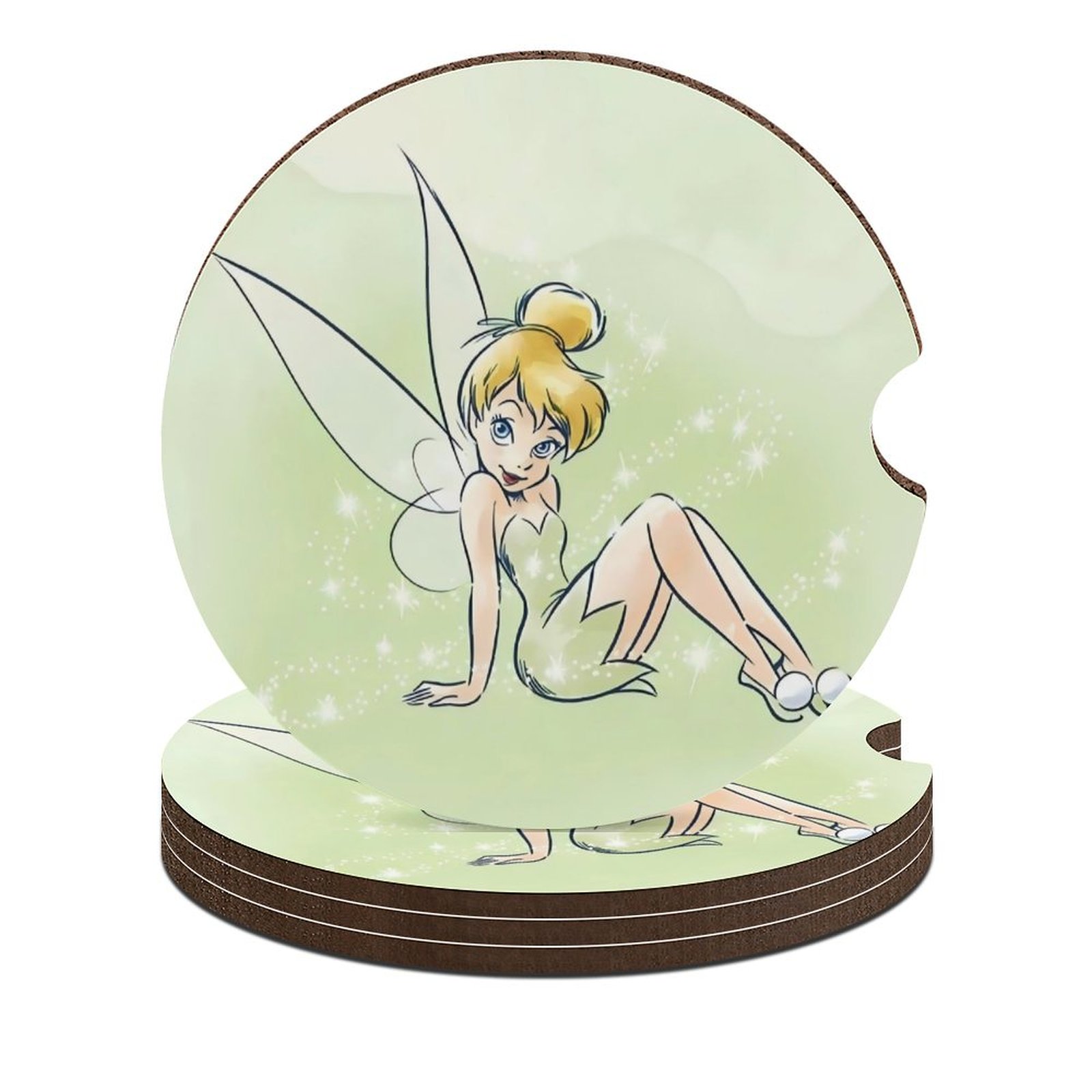 Tinker Bell Cartoon car coaster with finger notches and cork base car ...