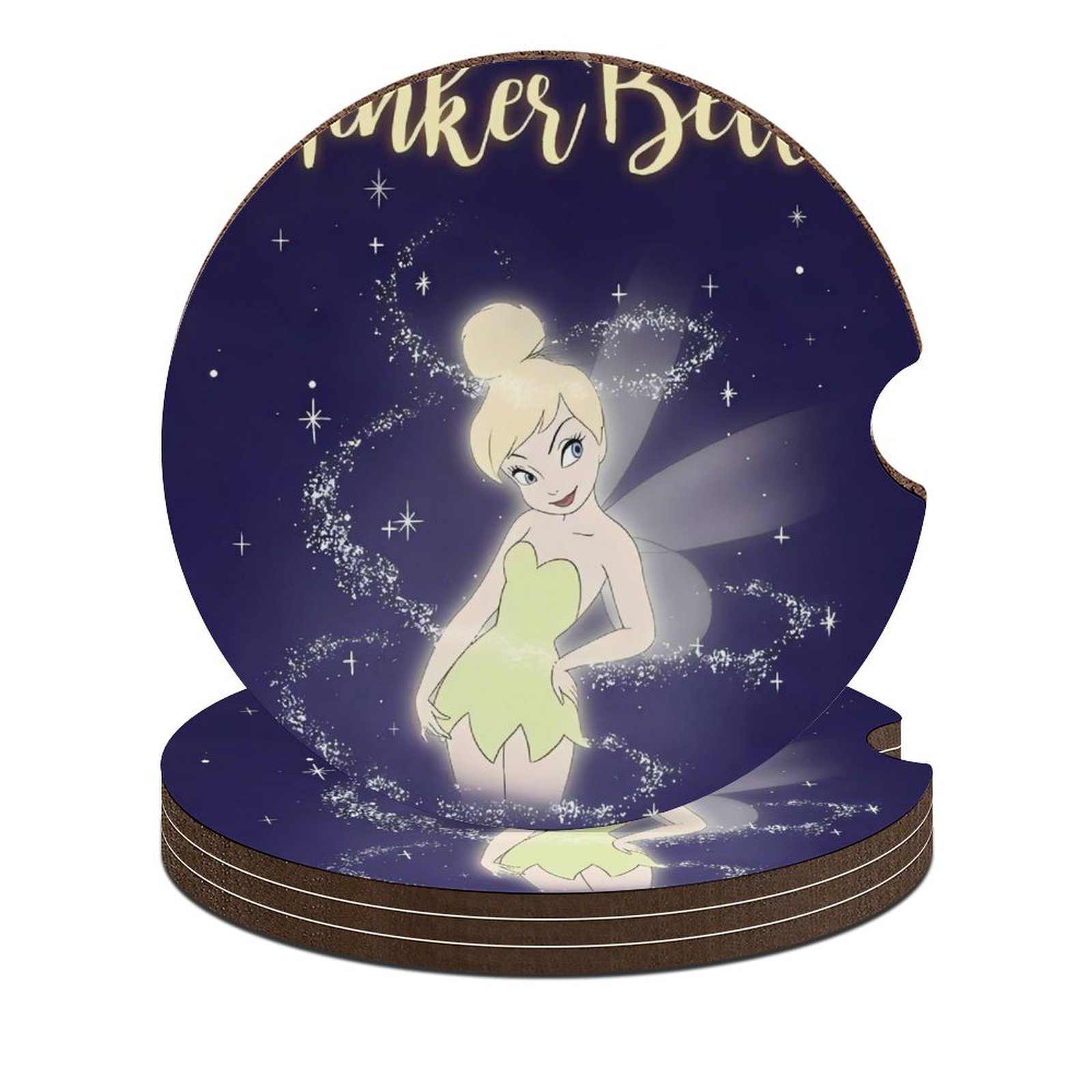 Tinker Bell Cartoon car coaster with finger notches and cork base car ...