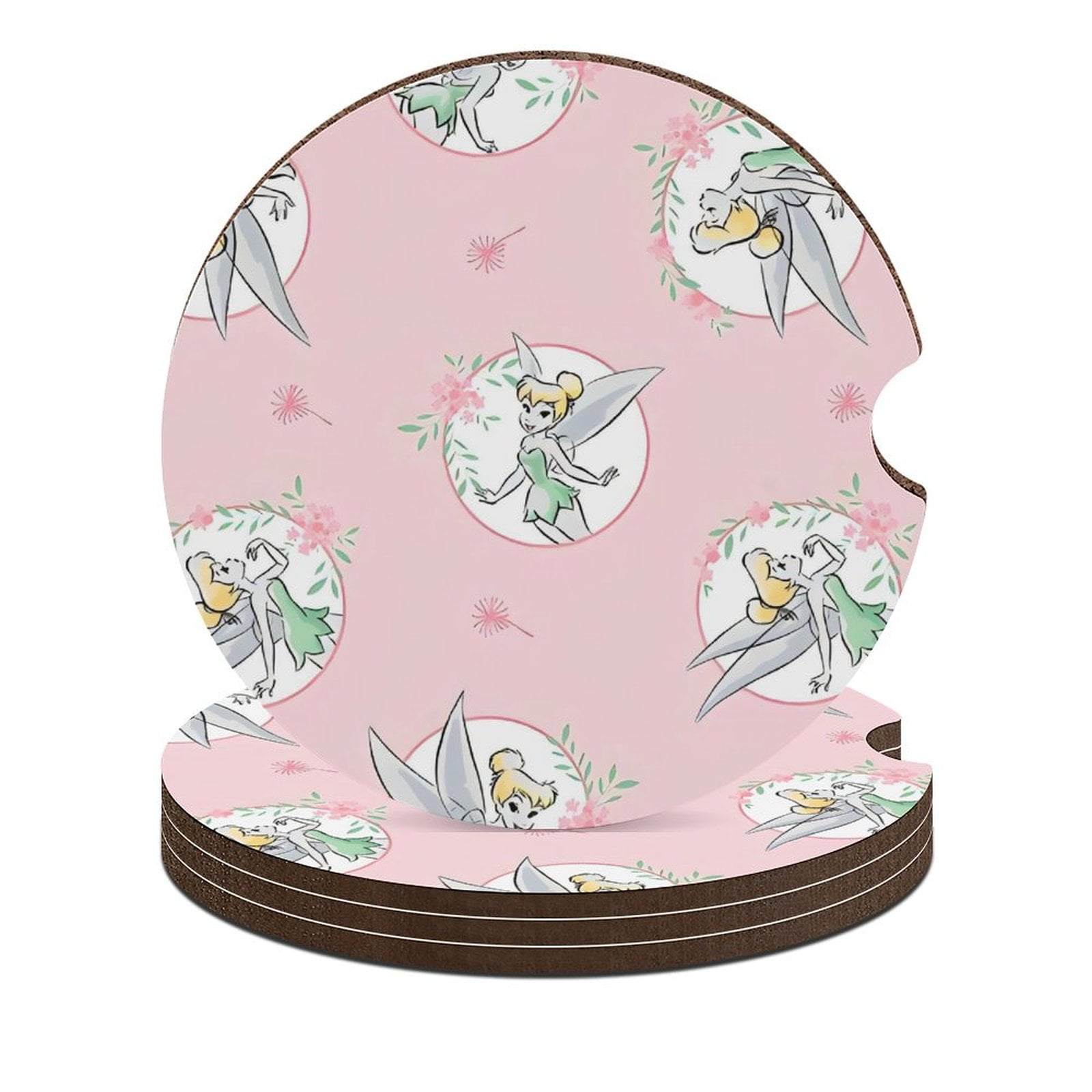 Tinker Bell Cartoon car coaster with finger notches and cork base car ...