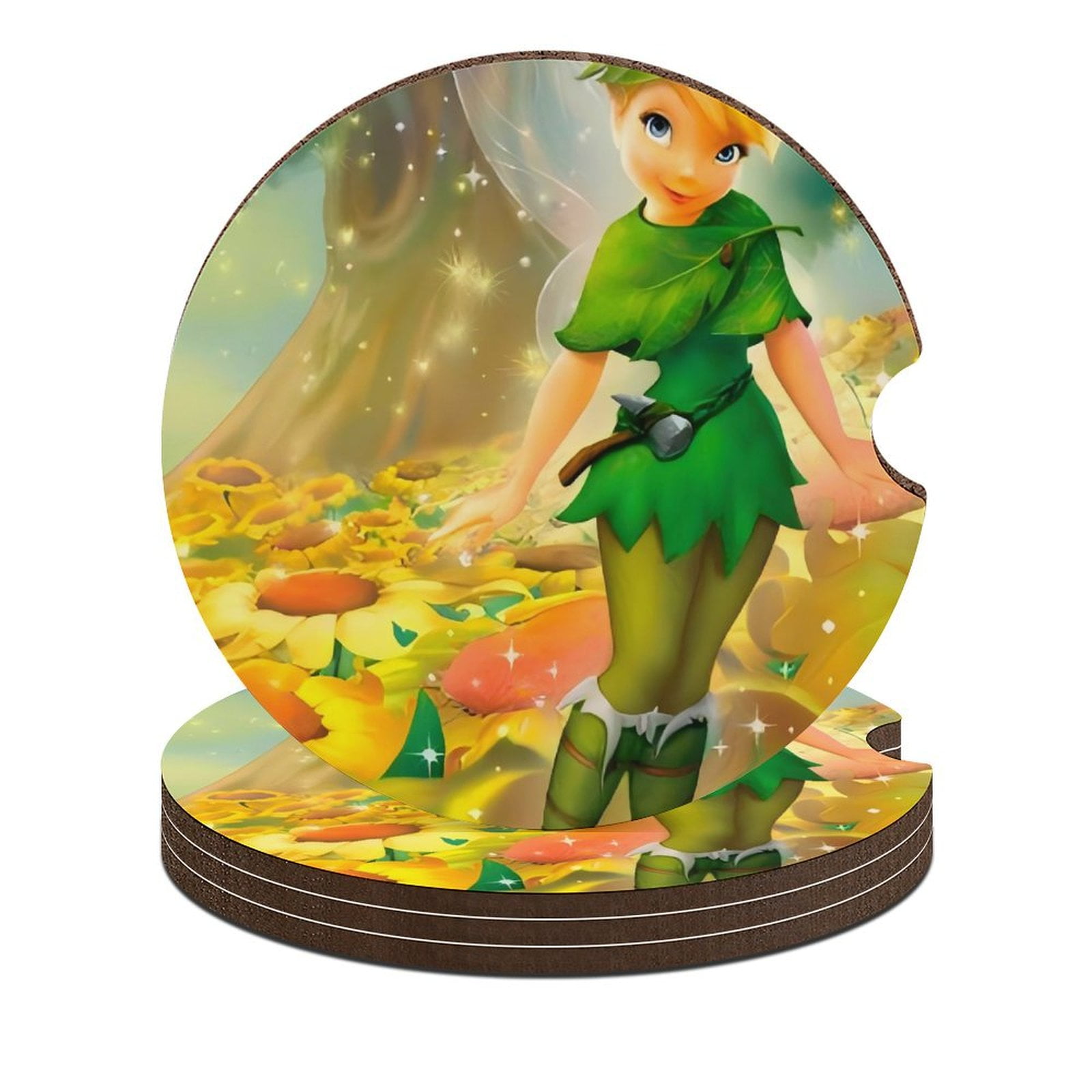 Tinker Bell Cartoon car coaster with finger notches and cork base car ...