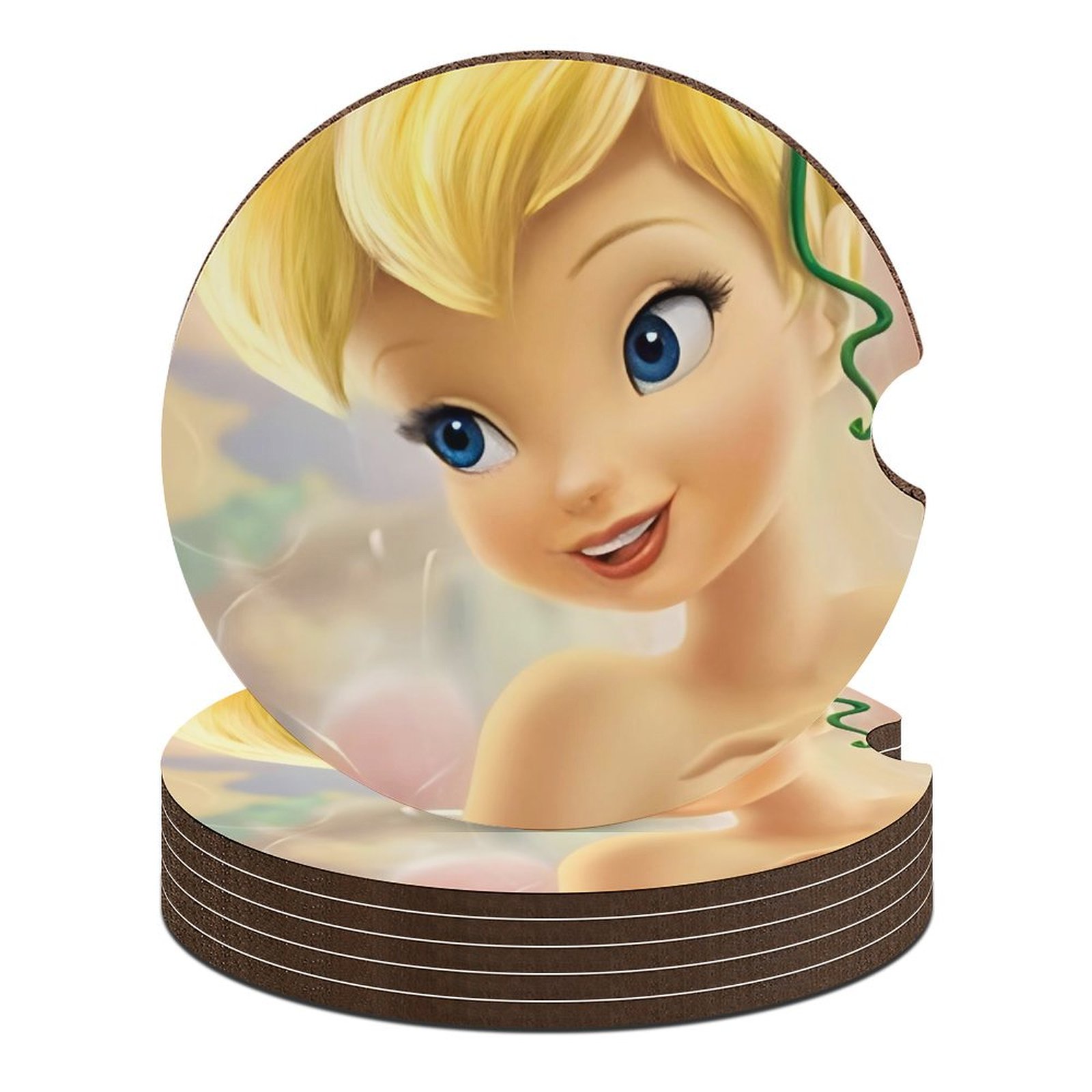 Tinker Bell Cartoon car coaster with finger notches and cork base car ...