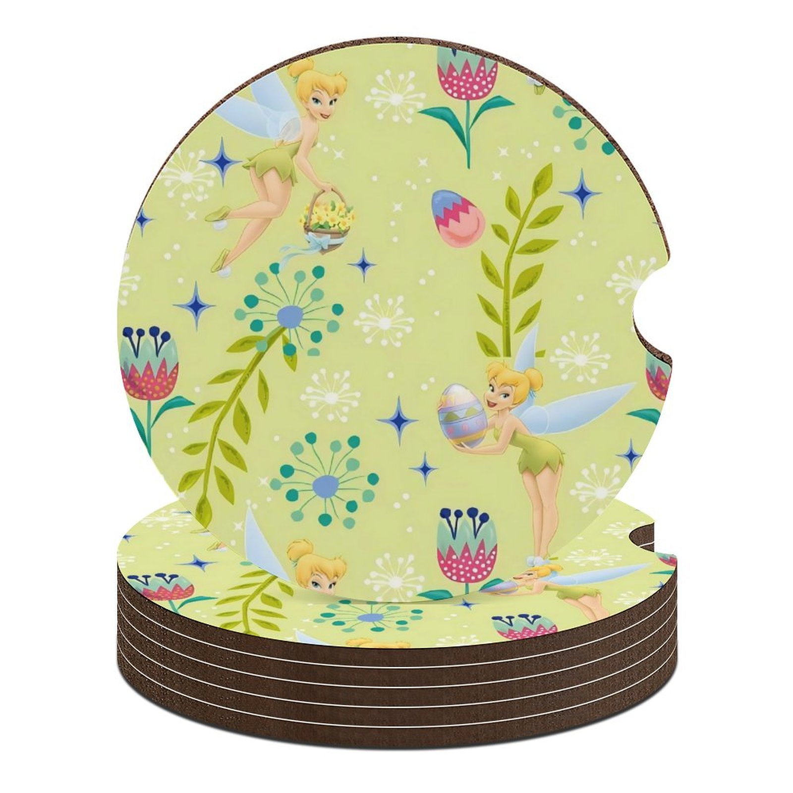 Tinker Bell Cartoon car coaster with finger notches and cork base car ...