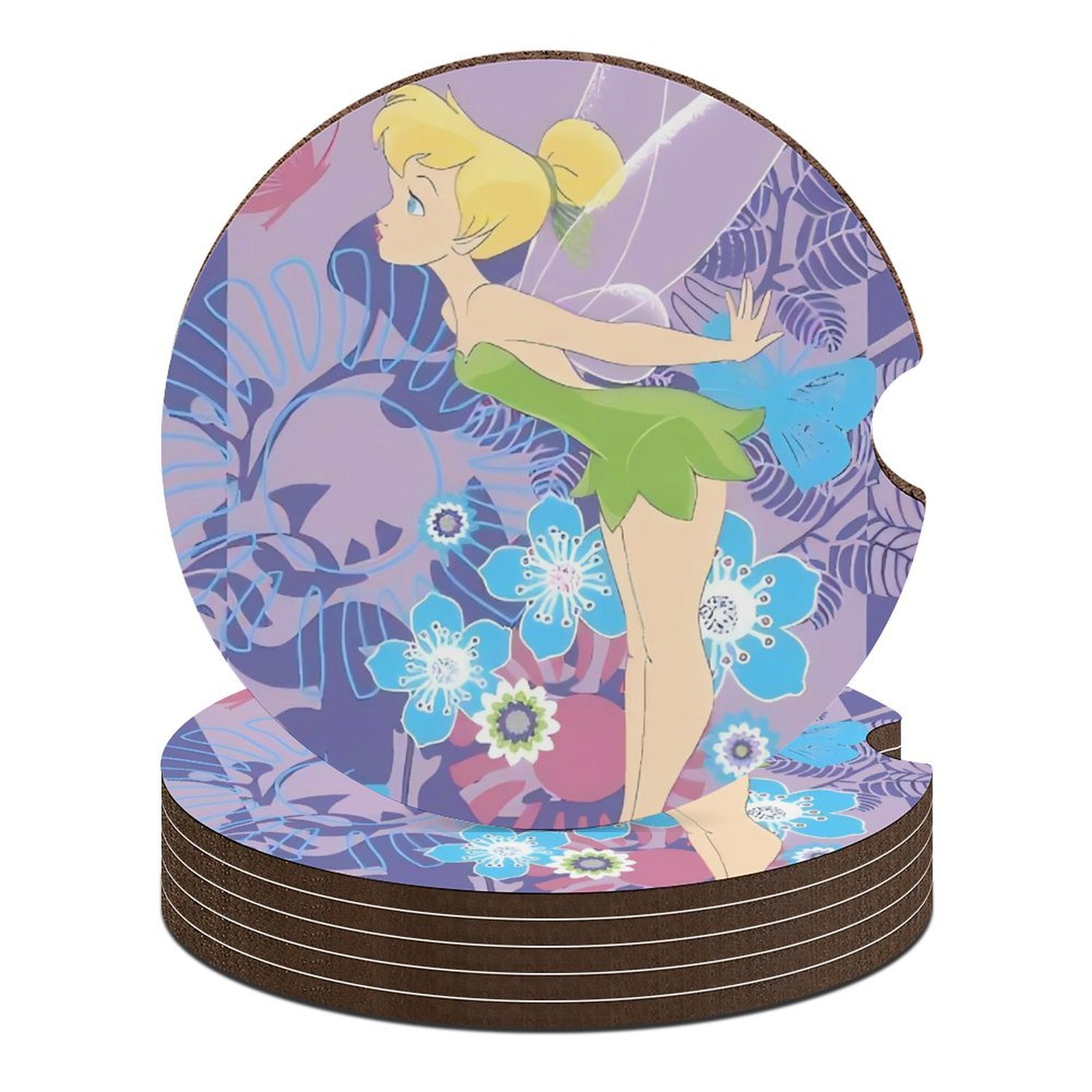Tinker Bell Cartoon car coaster with finger notches and cork base car ...