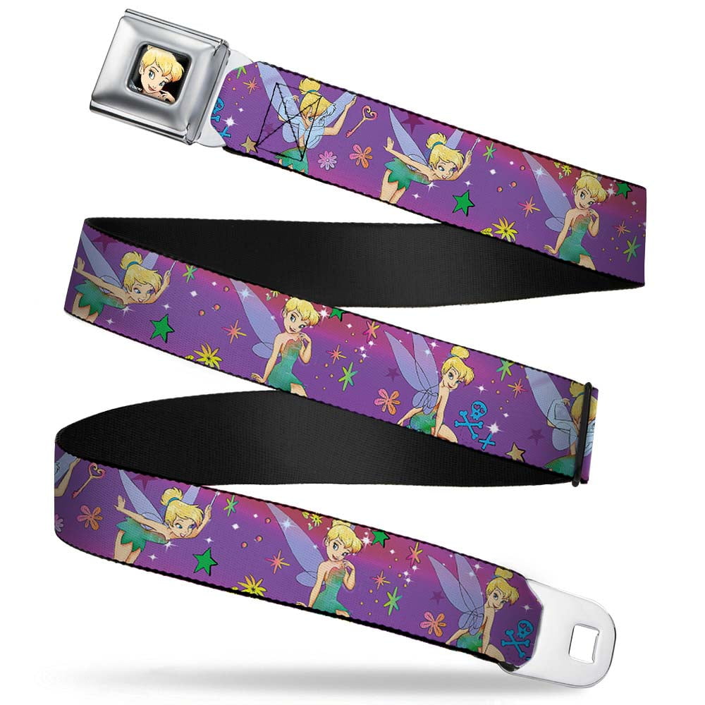 Disney Belt, Seatbelt Buckle Belt, Tinker Bell Poses Flowers Stars ...