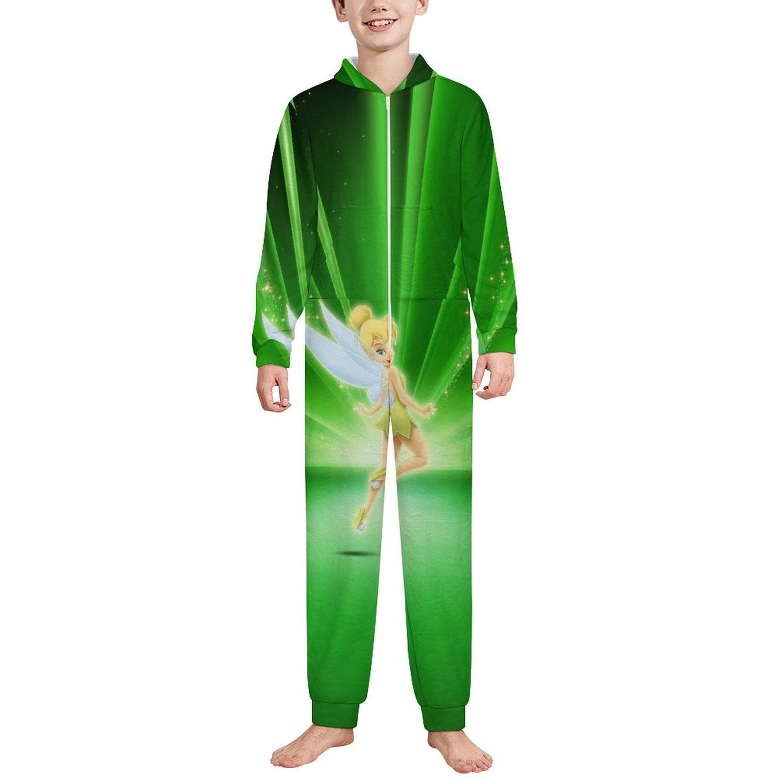 Tinker Bell Hooded Union Suit One Piece Pajama Outfit PJs Sleepwear ...