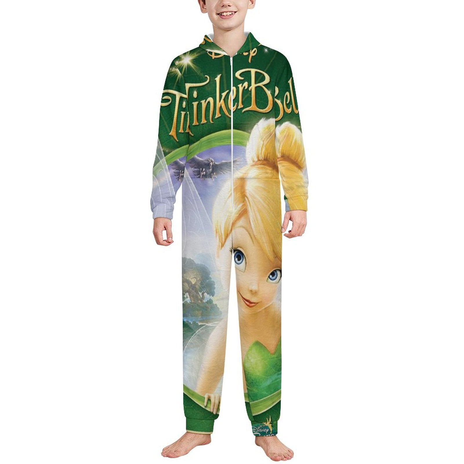 Tinker Bell Hooded Union Suit One Piece Pajama Outfit PJs Sleepwear ...