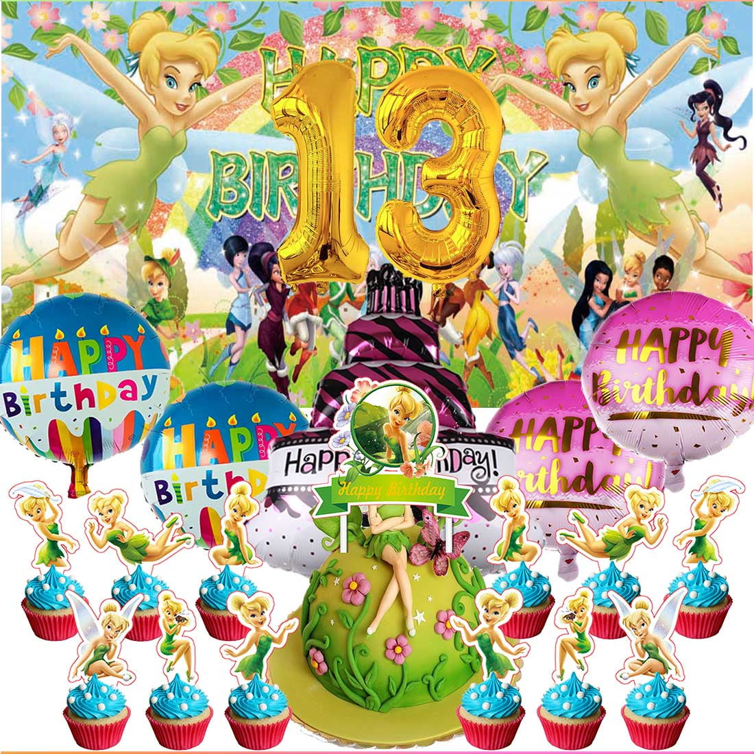 Tinker Bell Party Supplies Decor 13th Kit Balloons Birthday Cake Topper ...