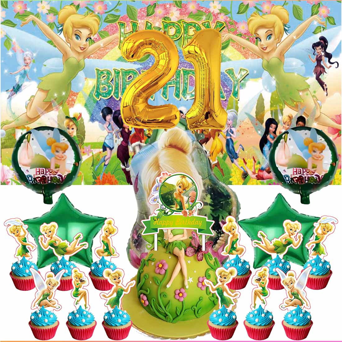 Tinker Bell Party Supplies Decor 21th Kit Balloons Birthday Cake Topper ...