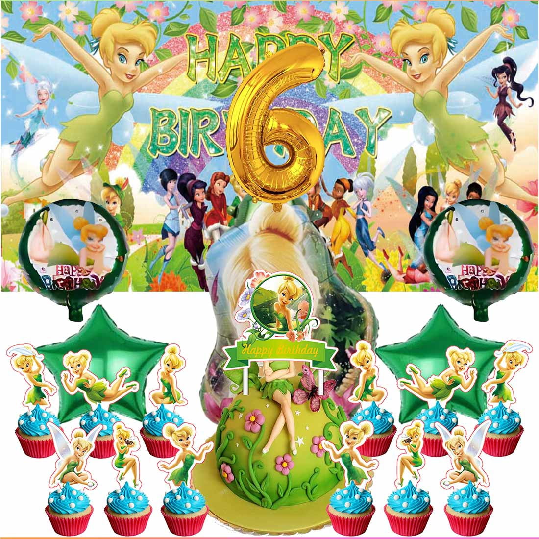 Tinker Bell Party Supplies Decor 6th Kit Balloons Birthday Cake Topper ...
