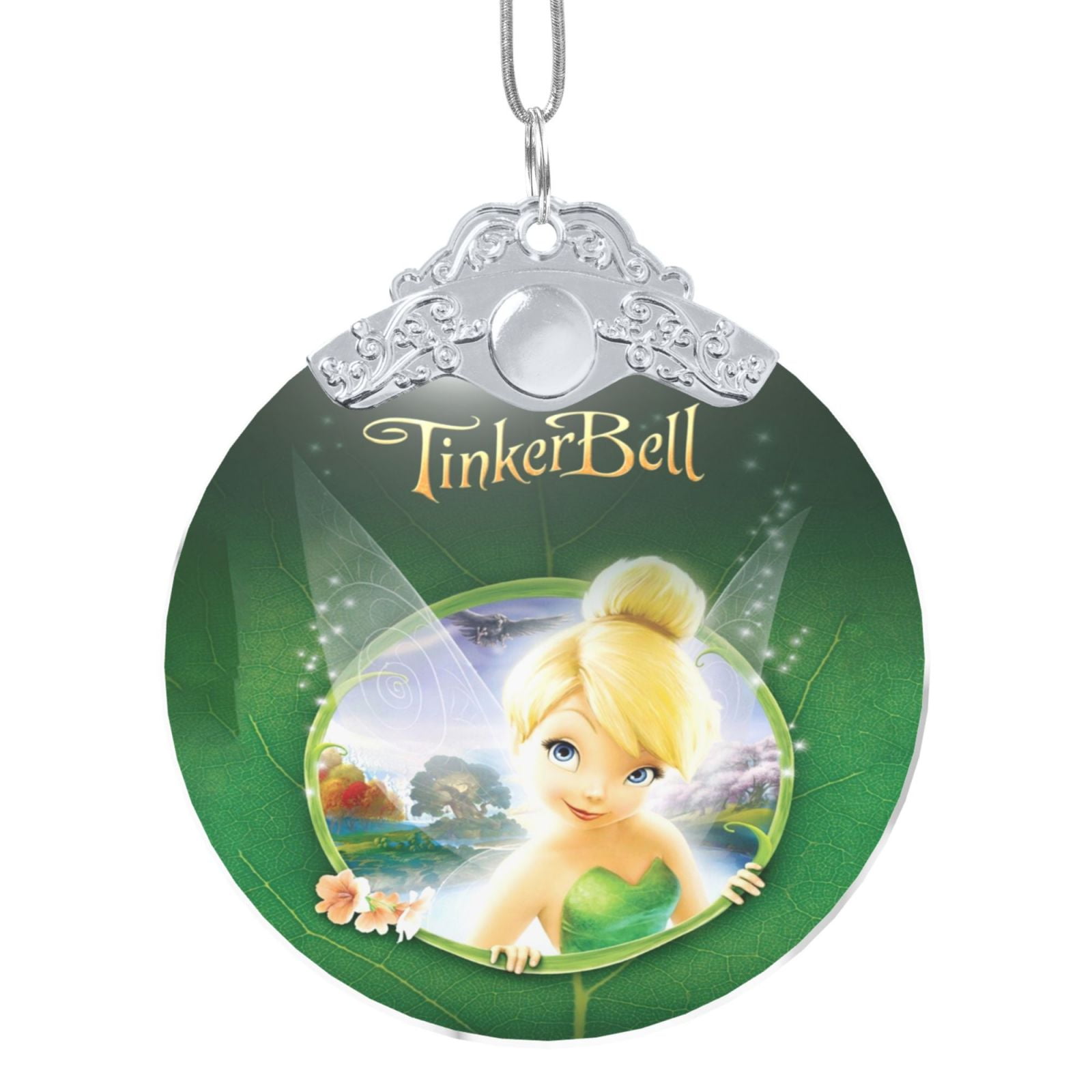 Tinker Bel Round Glass Pendant Christmas Decoration Holiday with Gold ...