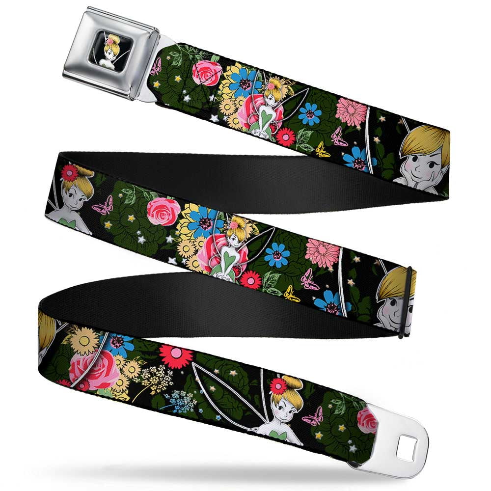 Disney Belt, Seatbelt Buckle Belt, Tinker Bell Poses Sleeping Floral ...