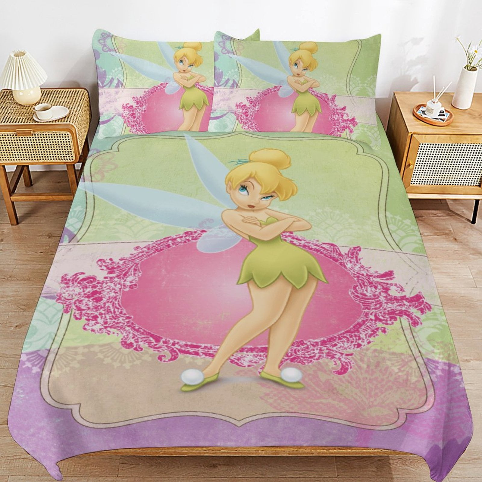 Tinker Bell Three Piece Bedding Set 86"x70" Tinkerbell Bed Sheet and 2 ...
